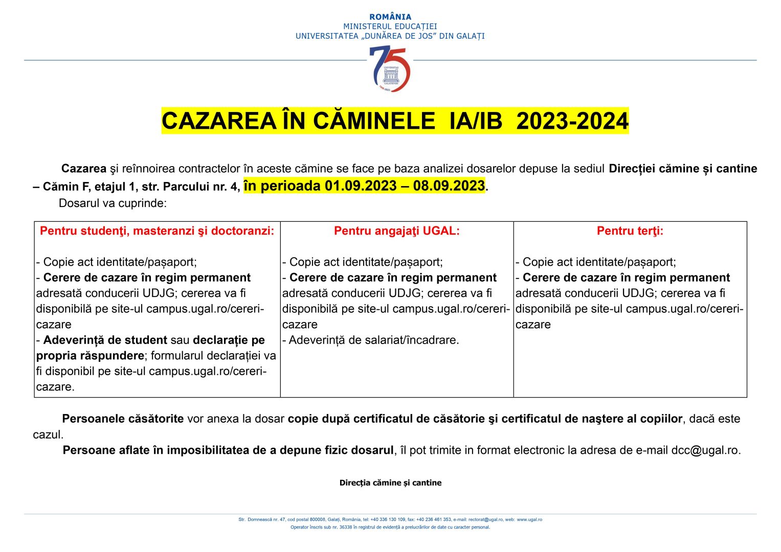 Cazare – Campusul Studențesc Galați